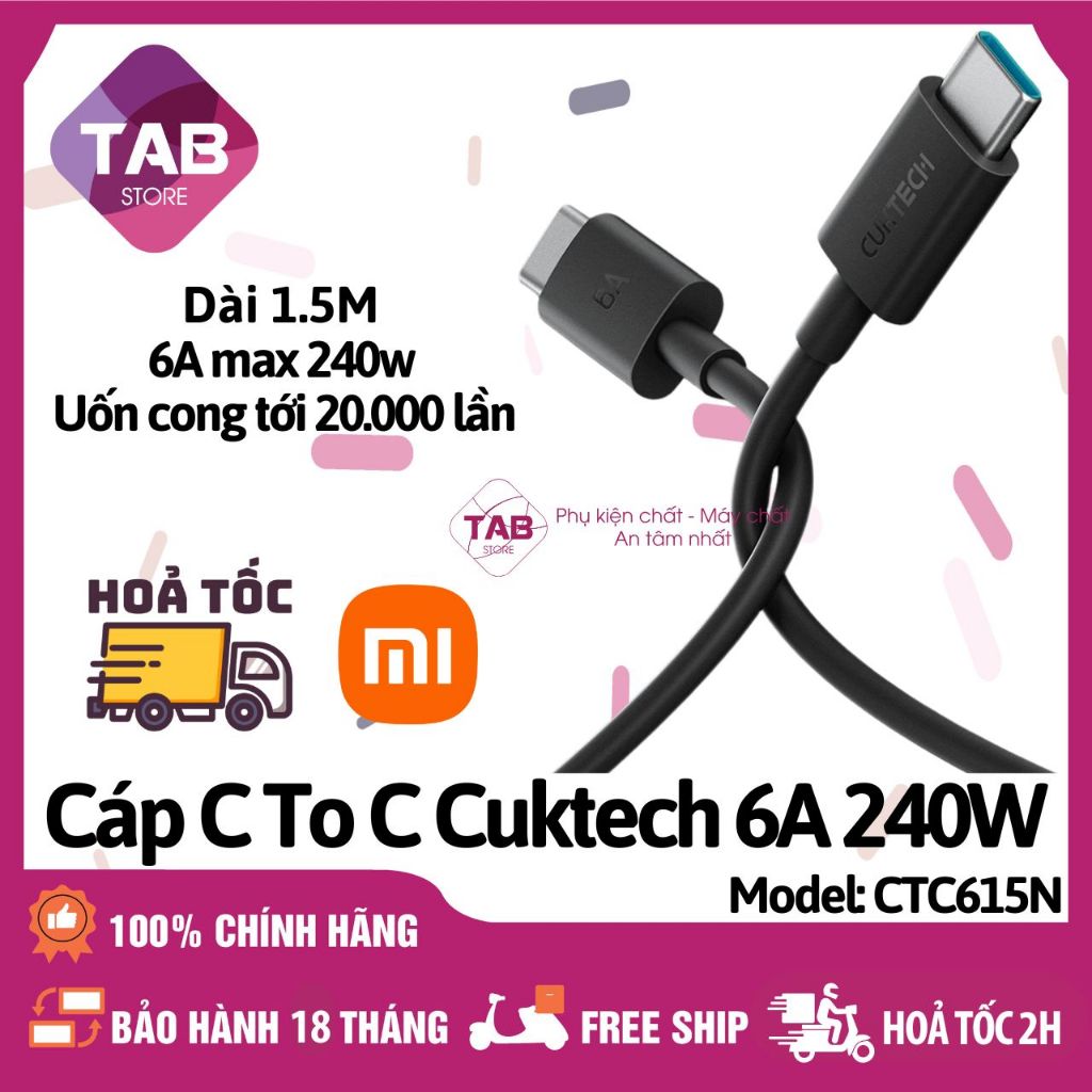 Cuktech C To C Cable 1.5M 6A 240w Supports Mi Turbro - (CTC615N ...