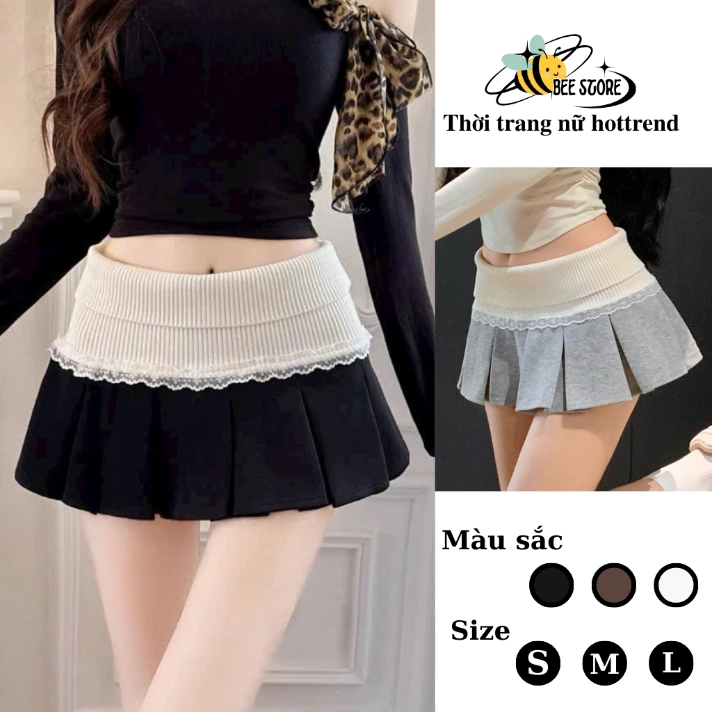 Fold-back pleated skirt, women's skirt designed with short flared shape ...