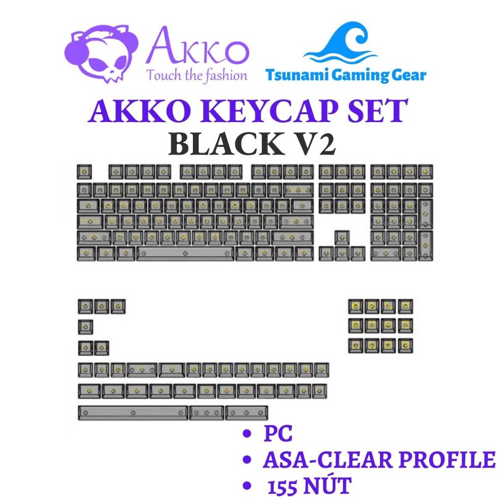 AKKO Black/ Black v2 led transparent keycap set (PC/ ASA-Clear profile ...