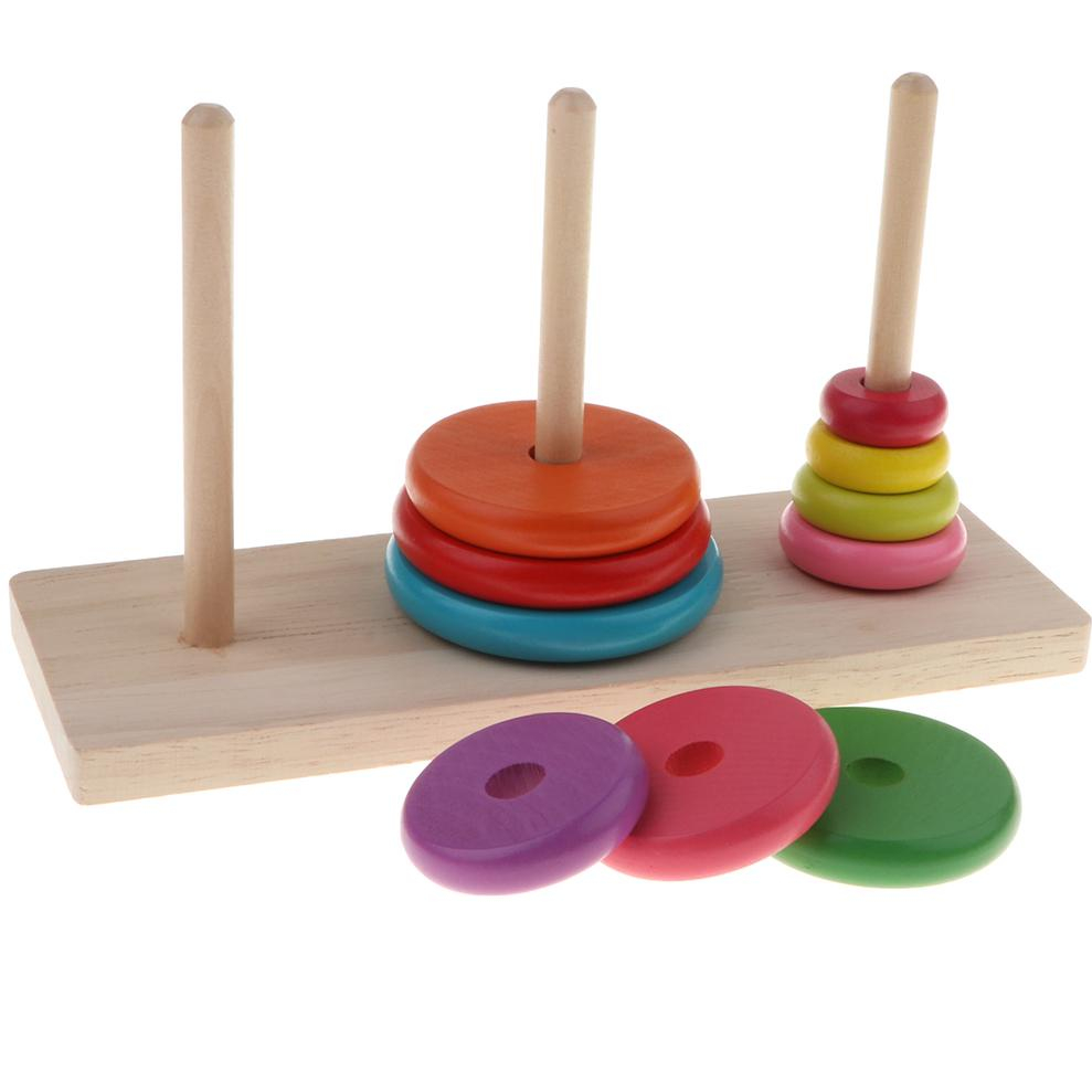 Hanoi tower with 10 colorful rings, intellectual thinking toy, 10-ring ...