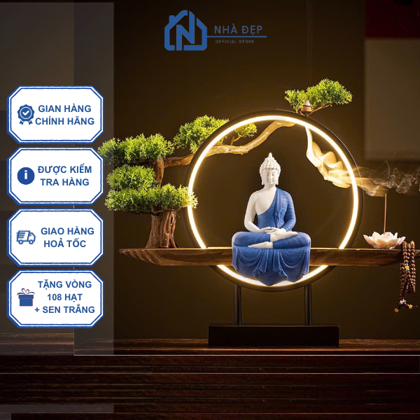 Meditating Shakyamuni Buddha Statue with Halo Led Light Shelf Agarwood ...