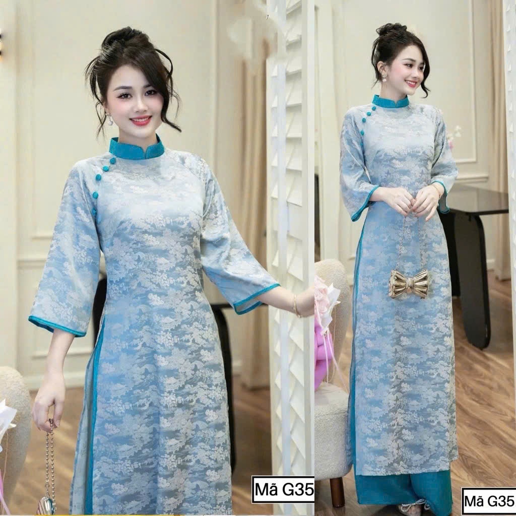 Innovative blue damask, modern ao dai worn CNY code e5 | Shopee Singapore