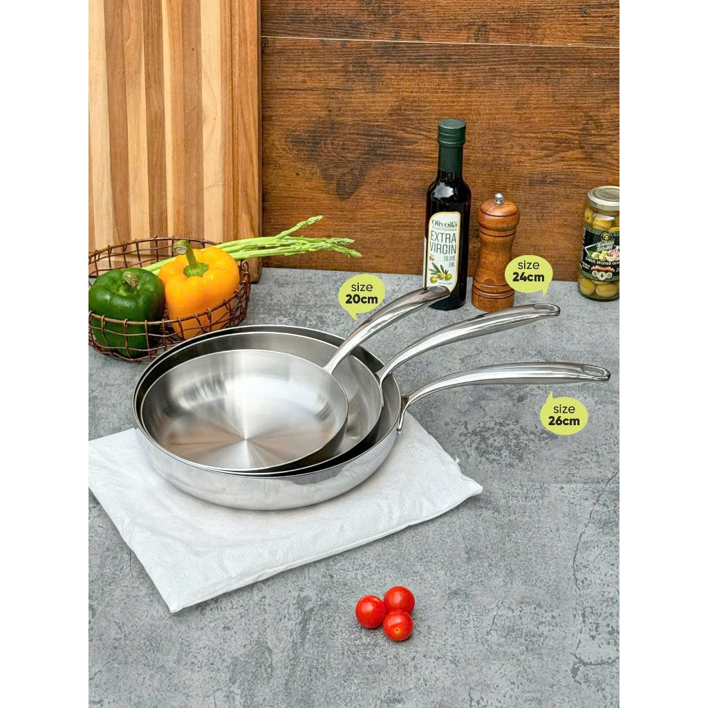 Tri-ply Kaiyo 3-layer seamless bottom stainless steel cast pan ...