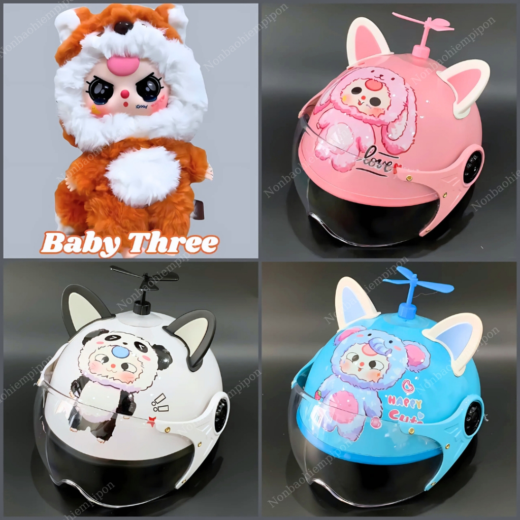 Children's helmet shaped like Baby Three with glasses and cute ...