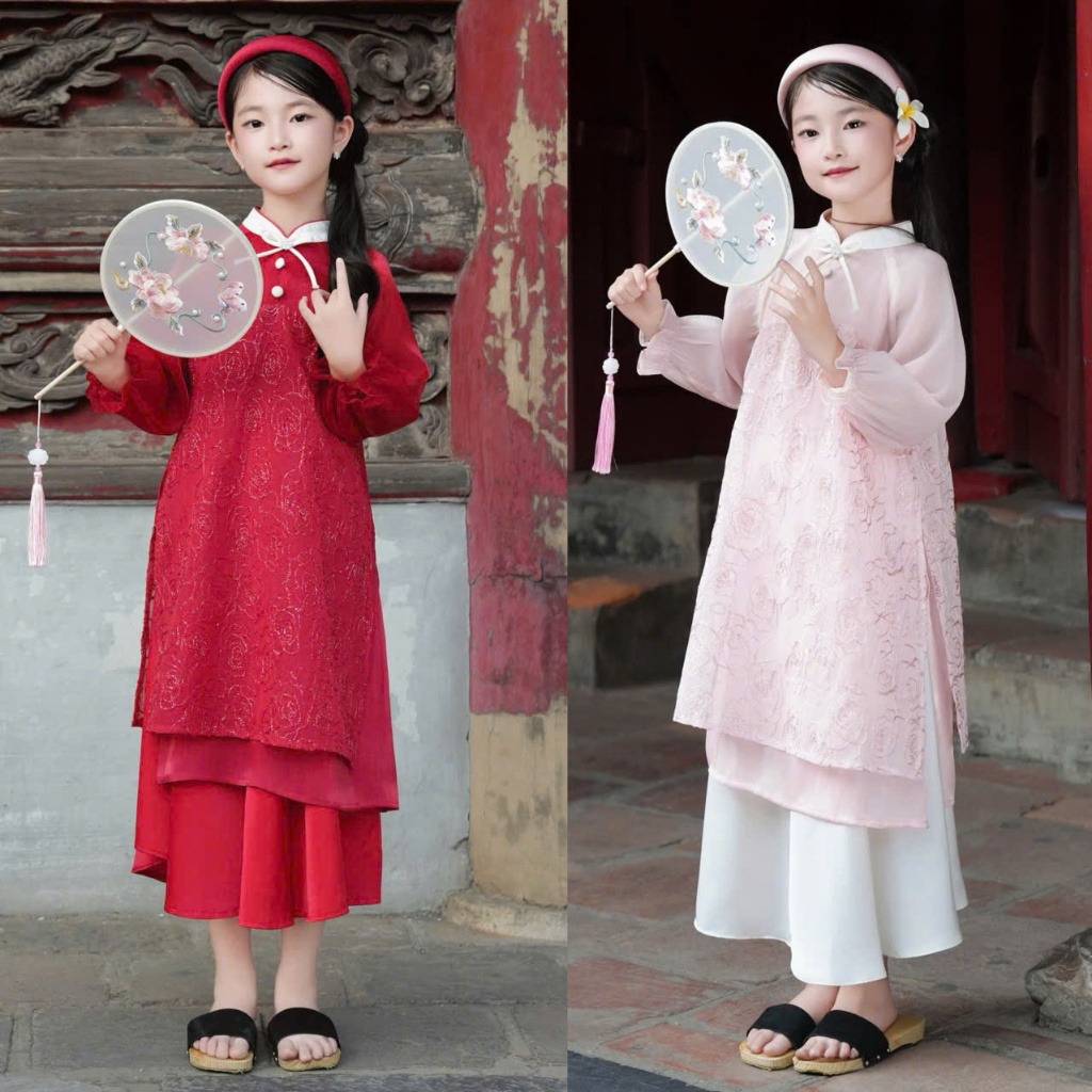 Alber Uyen Hoa girls' ao dai set (Free Mane) | Shopee Singapore