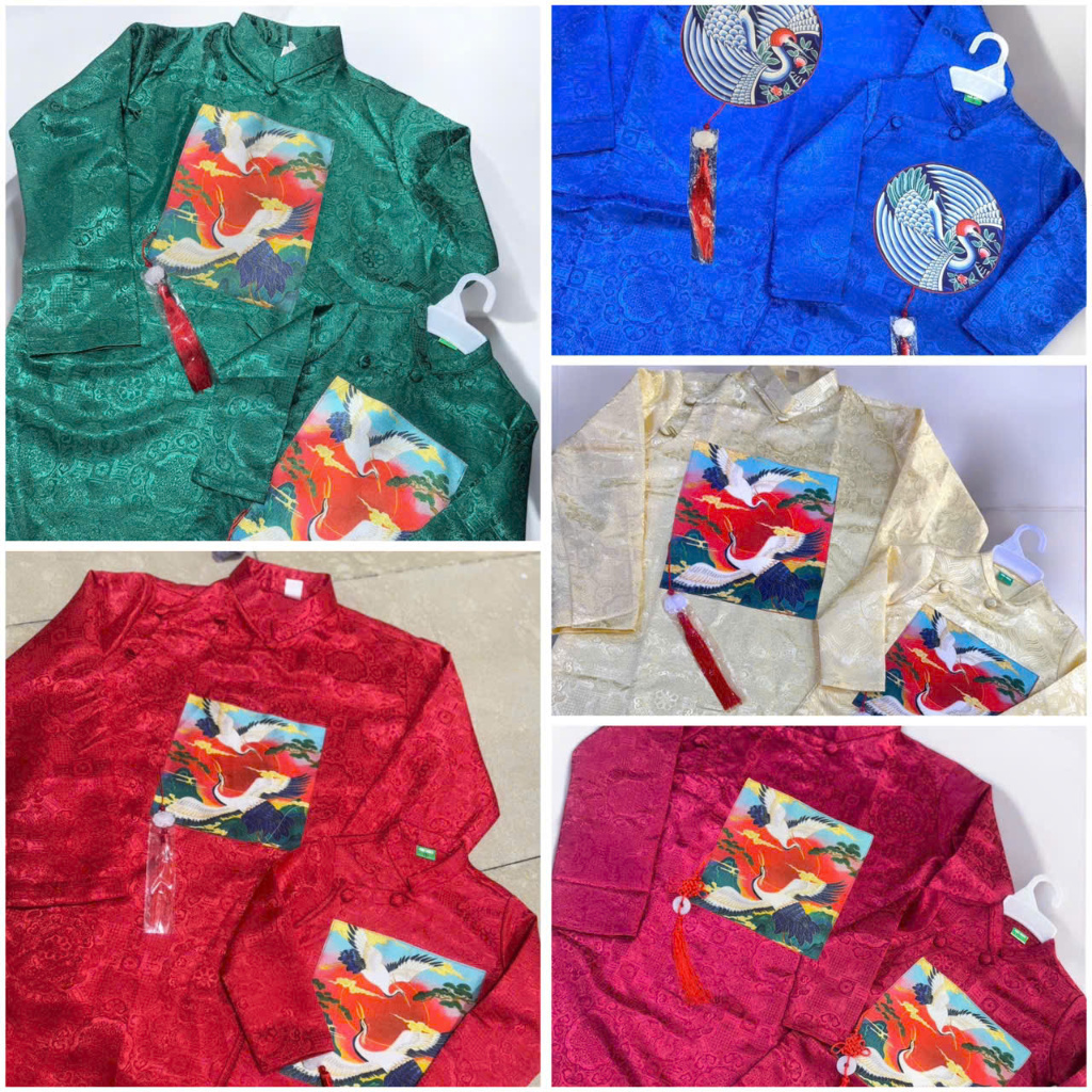 Traditional Ao Dai Brocade Silk Ao Dai with Crane Pattern and Pearls ...