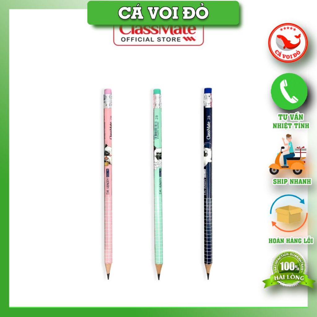 2B CLASSMATE Wooden Pencil with Eraser, Smooth Pen Strokes, Firm Nib ...