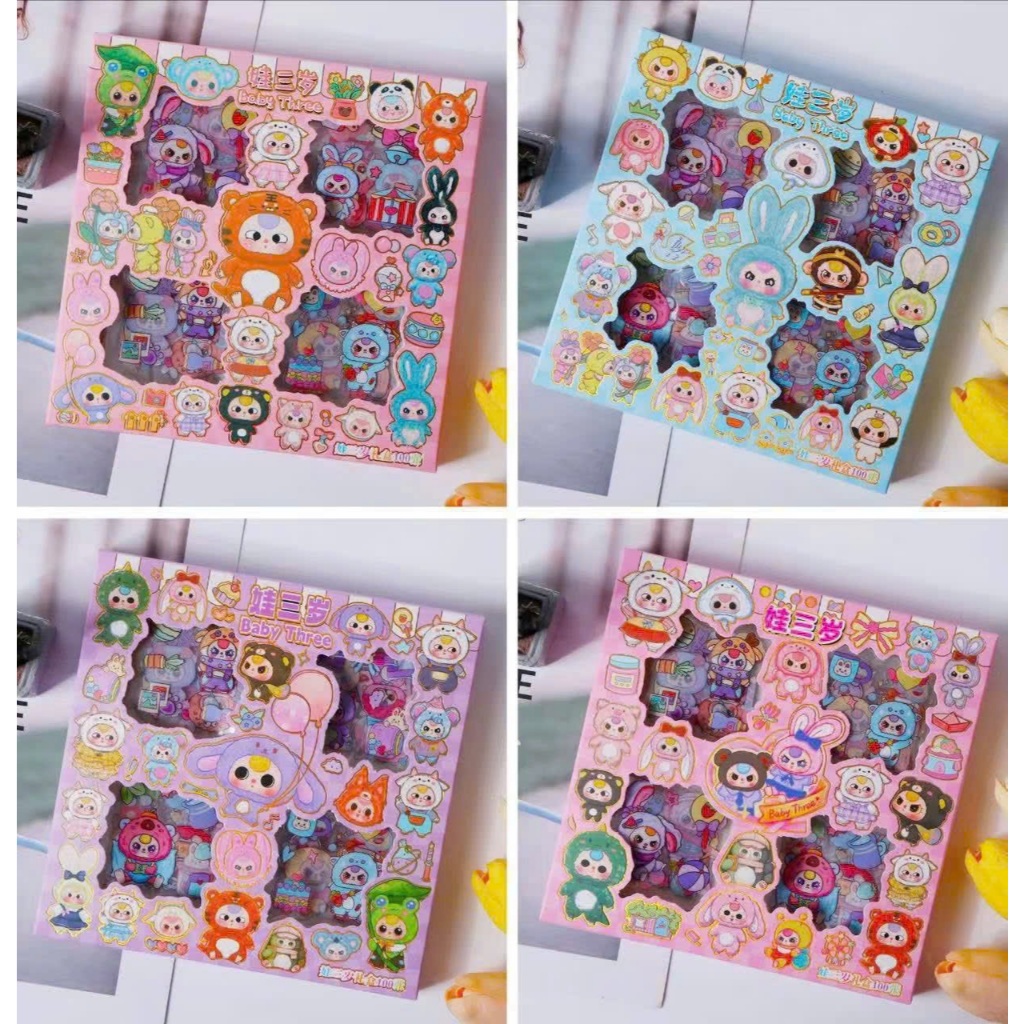 Box of 96 Baby Three stickers, super cute transparent stickers | Shopee ...