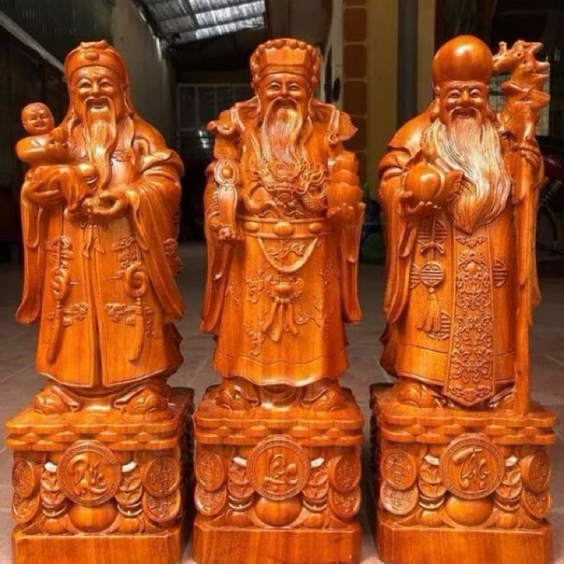 Set of tam Da Phuc Loc Tho statues, 20cm - 50cm high, rosewood, green ...