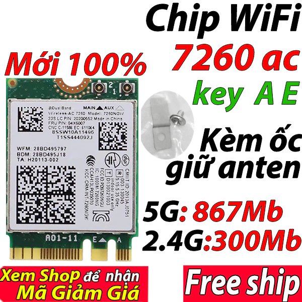 Intel M2 WiFi Card with key A,E PCie M.2 NGFF WiFi Chip 7260 AC 2 dual ...