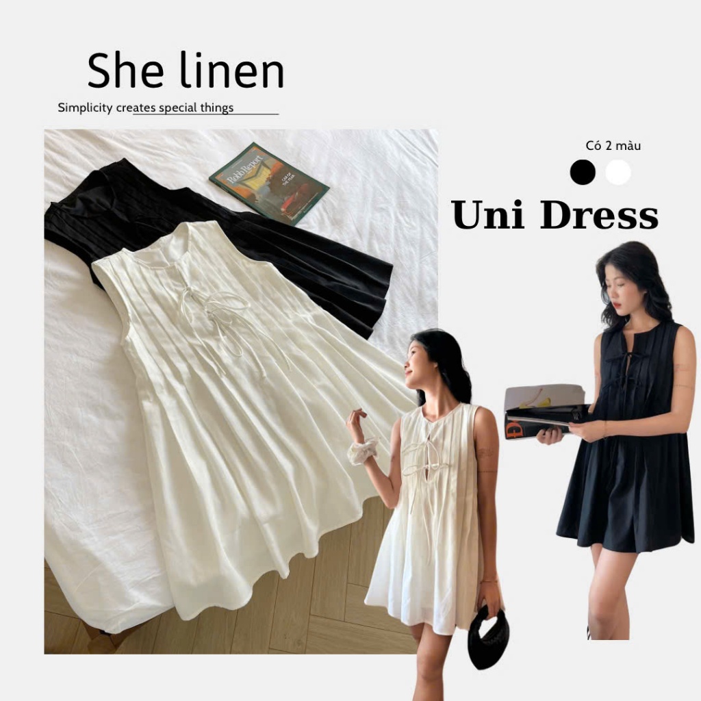 UNI DRESS- DRESS Sleeveless Babydoll Linen, She linen Short Pleated ...