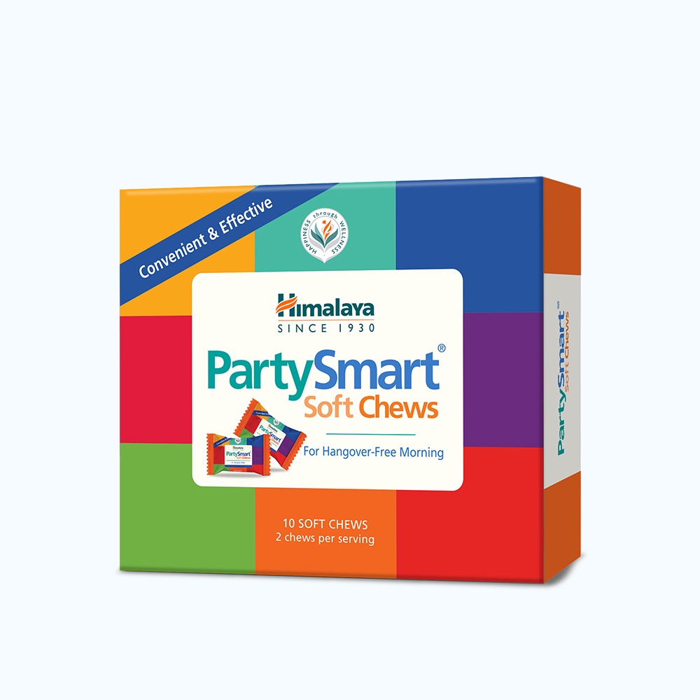 HIMALAYA Party Smart chewable tablets help improve headaches and nausea ...