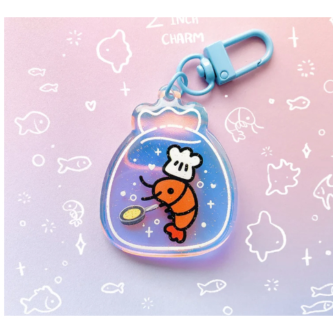 Shrimp Fried Rice 2 Inch Rainbow Acrylic Charm Keychain Funny Meme Chef ...