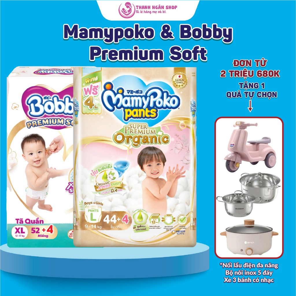 Bobby Premium Soft Diapers and Mamypoko Organic Super Absorbent Sizes ...