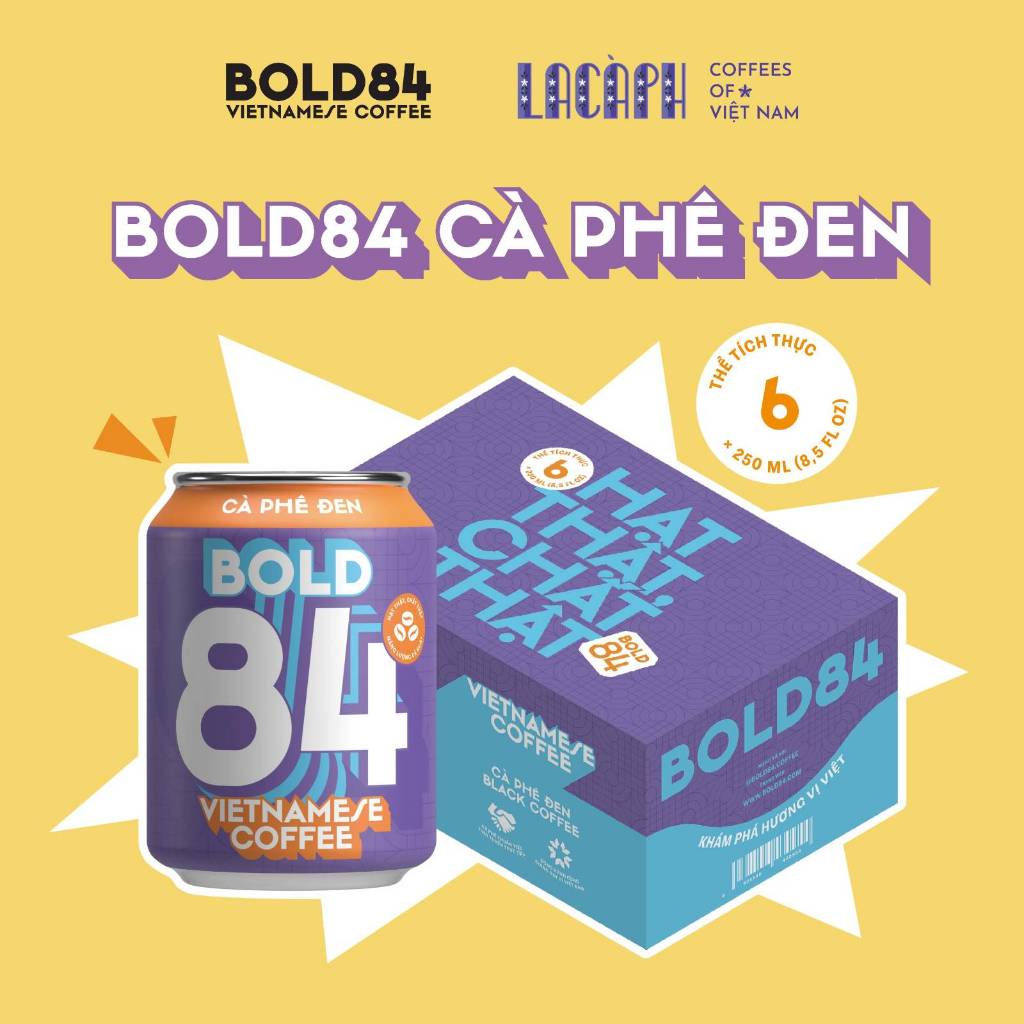 BOX OF 6 CANS BOLD84 Vietnamese Coffee Black Coffee canned - Genuine ...