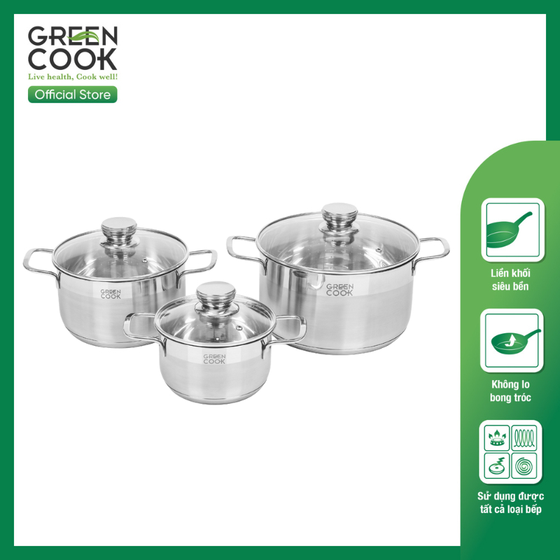 GCS232-T1 Green Cook premium 201 5-bottom stainless steel pot set ...