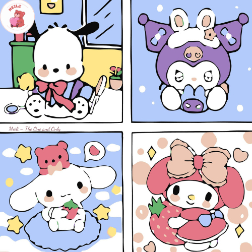 Digitized painting of Cartoon Pink Sanrino Set, Cute 20x20cm Coloring ...