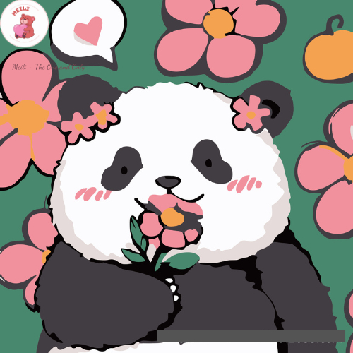 Digitized painting of Panda Cartoon Flowers, Cute 20x20cm Coloring ...