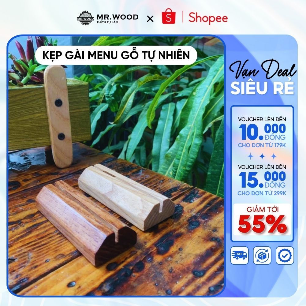 Table tent size QR code and A5 size made of beautiful natural wood ...