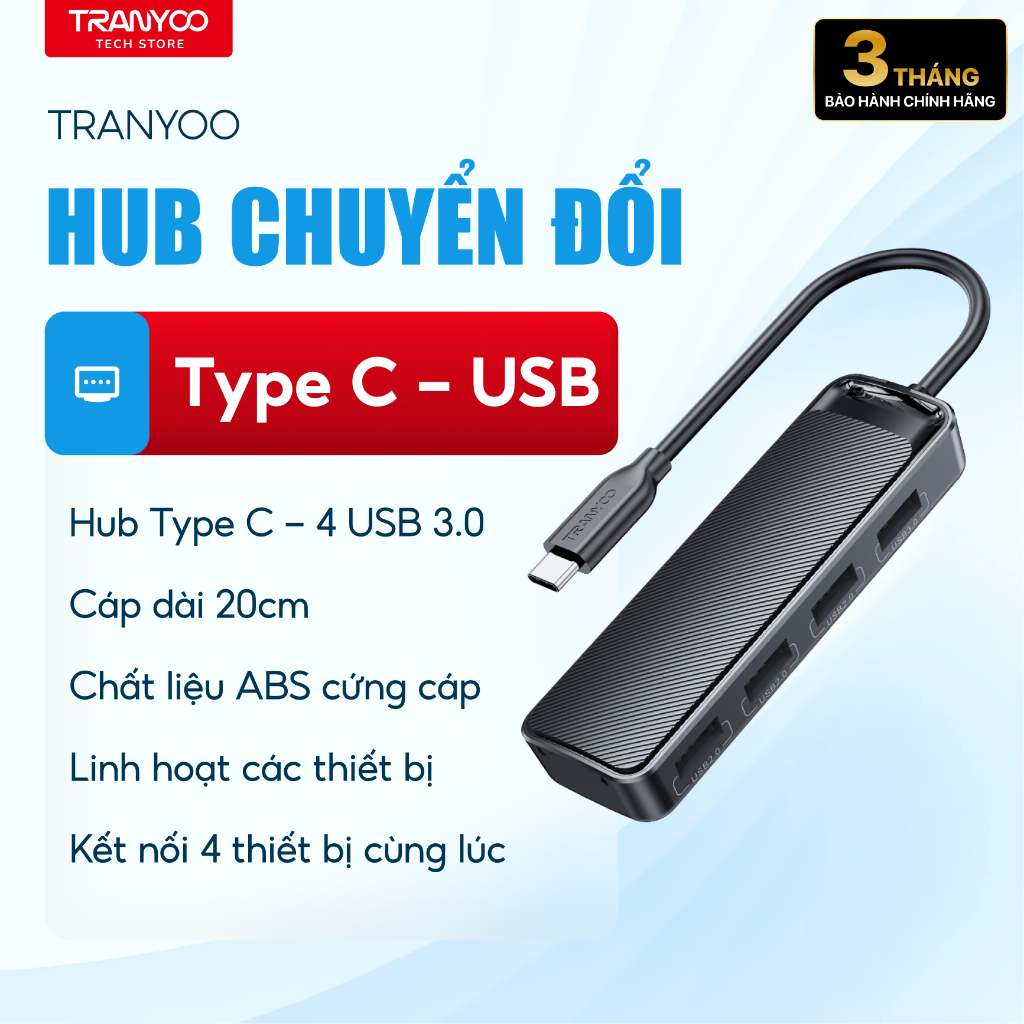 TRANYOO Type C Hub 4in1 Design Extension Port USB 3.0 Head, Type C Port ...
