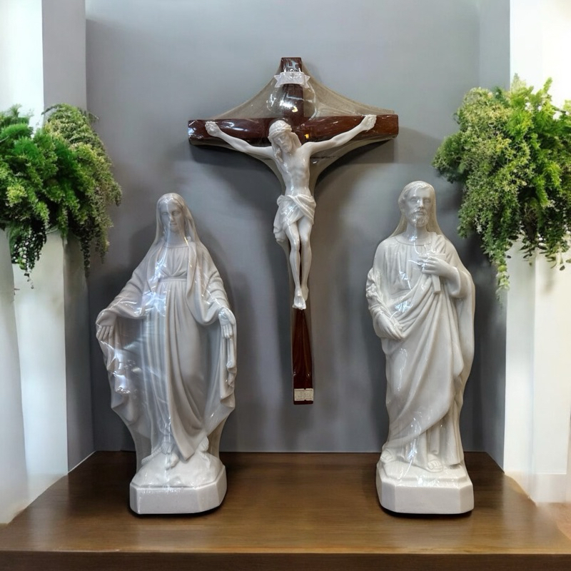 Set of 3 White Catholic Statues – Our Lady, Saint Joseph (30cm) & Cross ...
