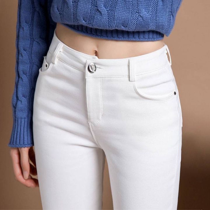 Women's White Jeans High Waist Slim Skinny Form Slim Long Stretch ...