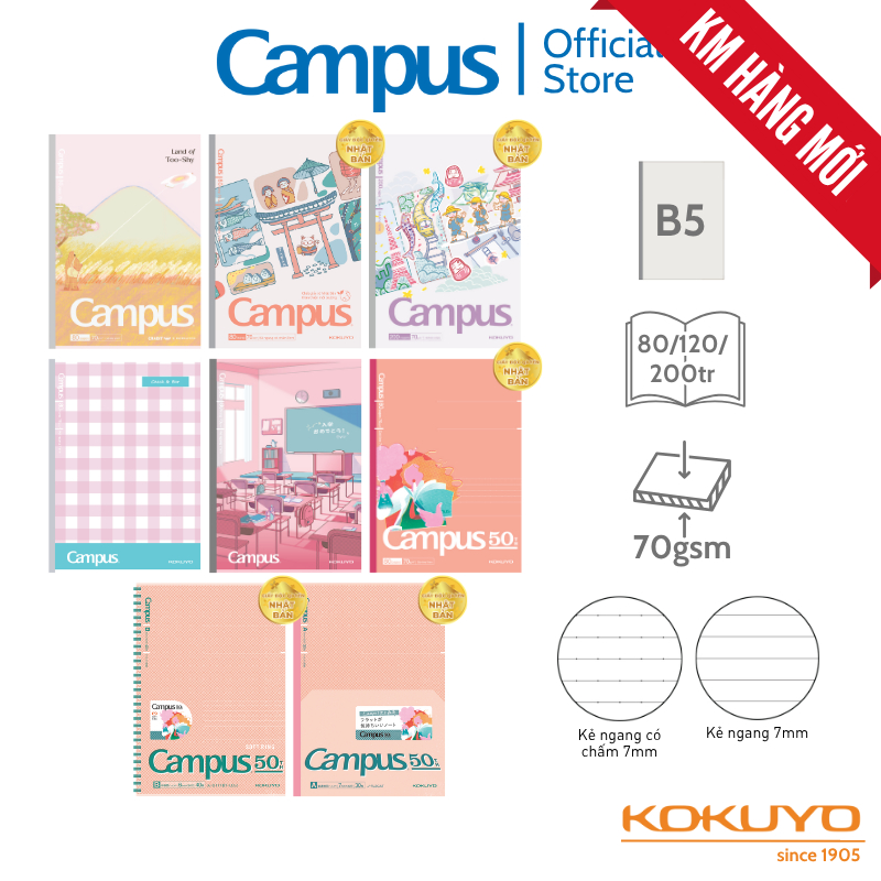 [Mien Bac] campus pink notebook MANY MODELS with horizontal lines, B5 ...