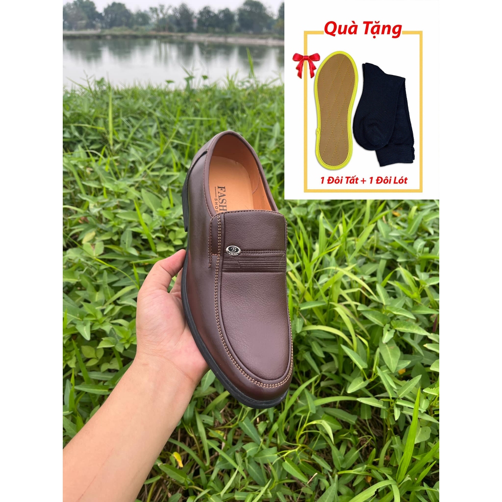 Middle-aged Leather Shoes Code CC-01, Brown Comes with black socks and ...