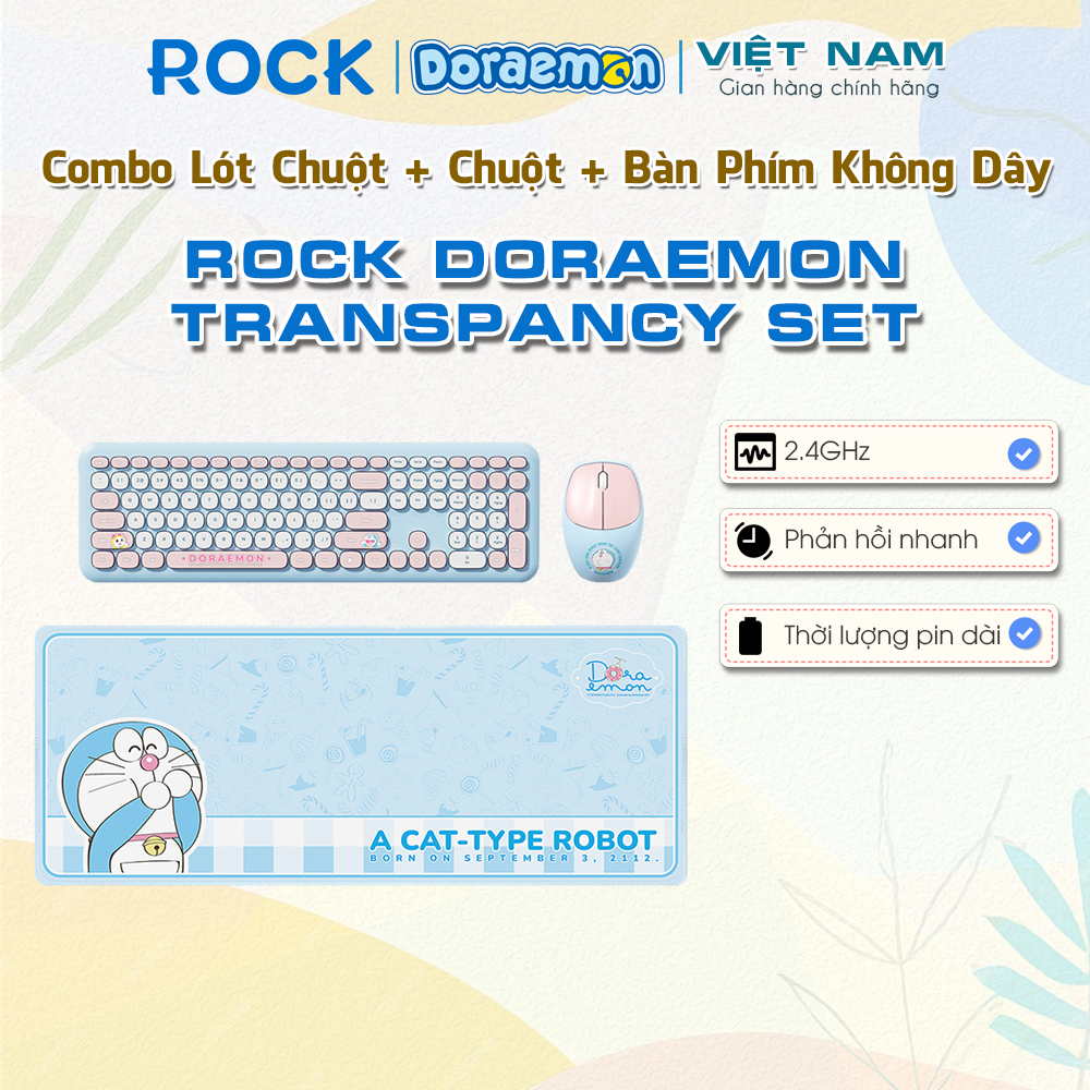 Combo Mouse Pad + Wireless Mouse + ROCK Doraemon Transpancy Wireless ...
