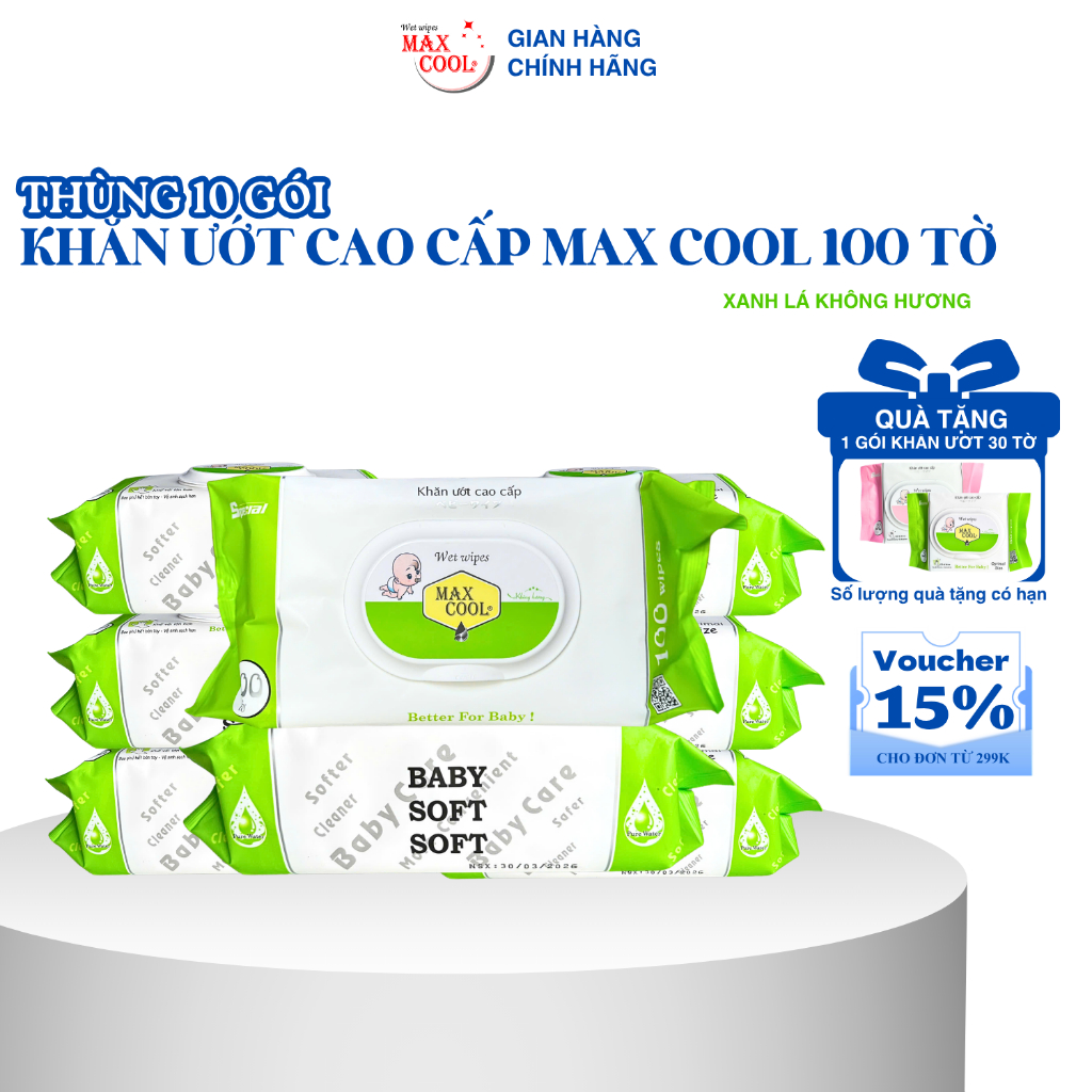 Box of 10 packs of Max Cool premium wet wipes, 100 sheets, no fragrance ...
