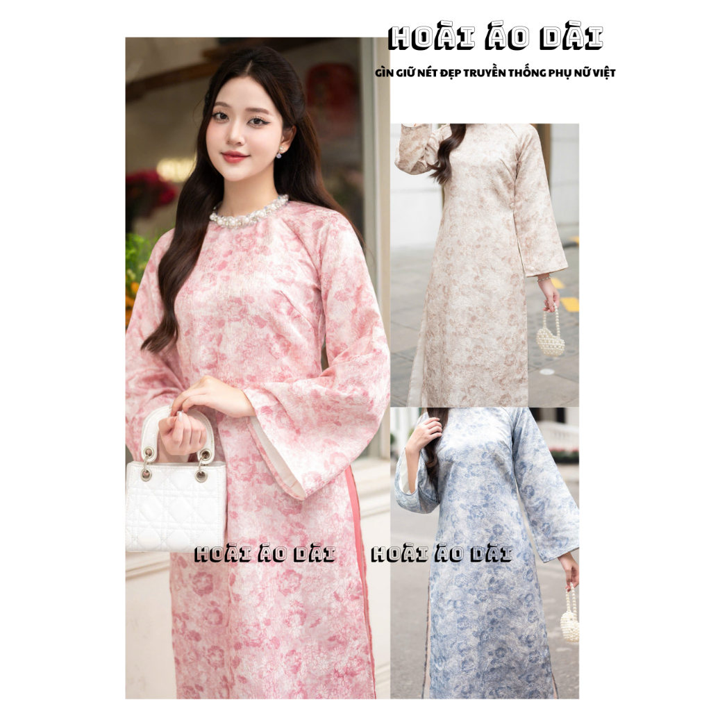 Minh Chau ao dai, modernized ao dai with brocade print and elegant high ...
