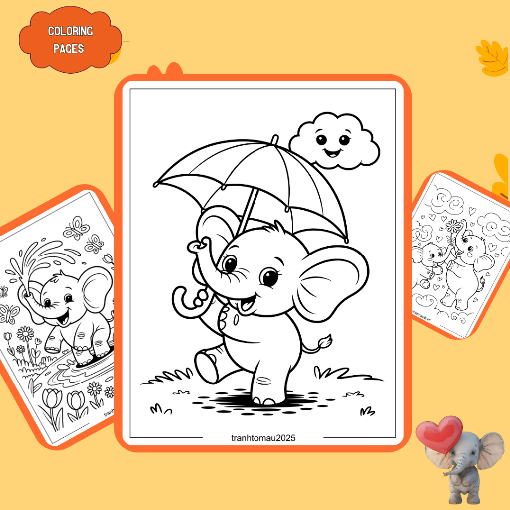 Set of 50/25/10 sheets of coloring pages, Elephant coloring pages, A4 ...
