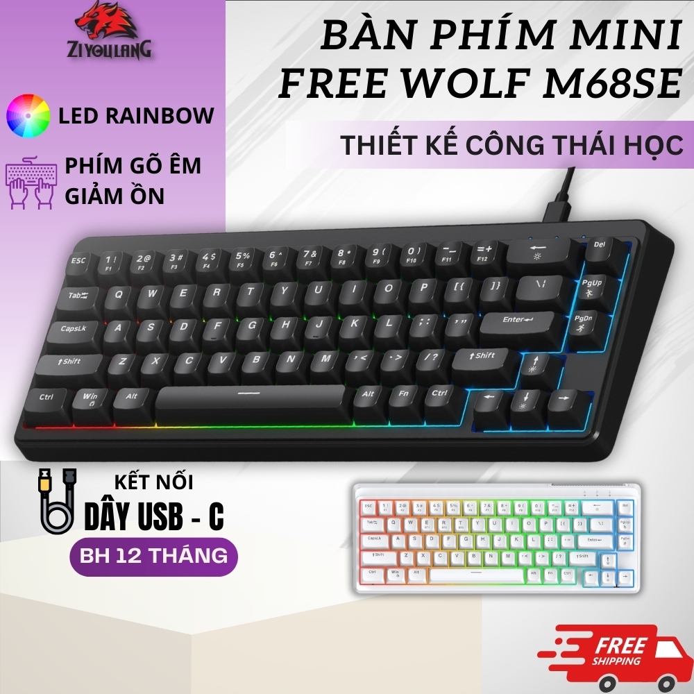 Freewolf M68SE Mechanical Gaming Keyboard - 68 Compact Layout Keys, RGB ...