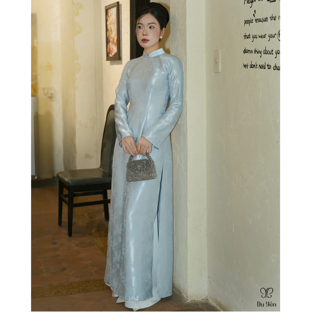 Brocade Ao Dai with traditional design, plain pattern, meticulous down ...