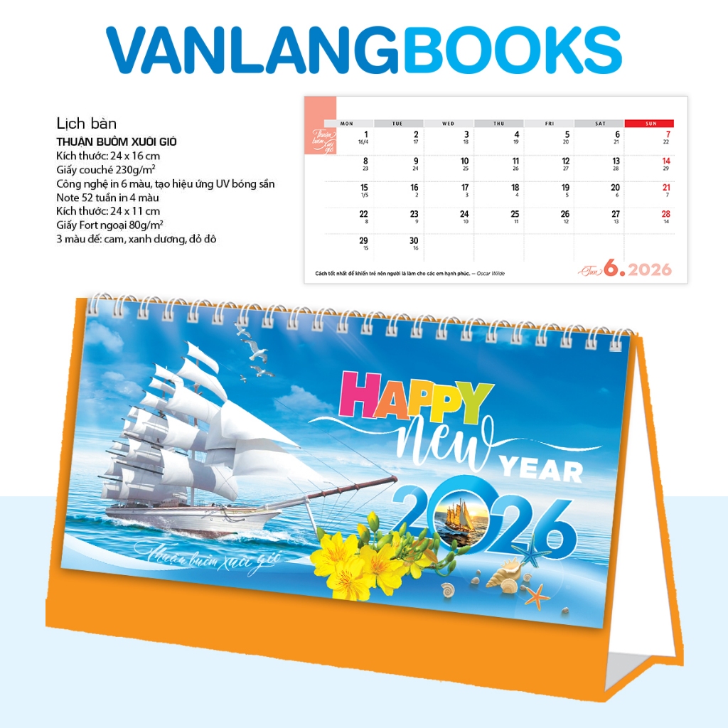 Vanlangbooks 2026 Desk Calendar - Smooth Sailing, Base Color: Orange ...