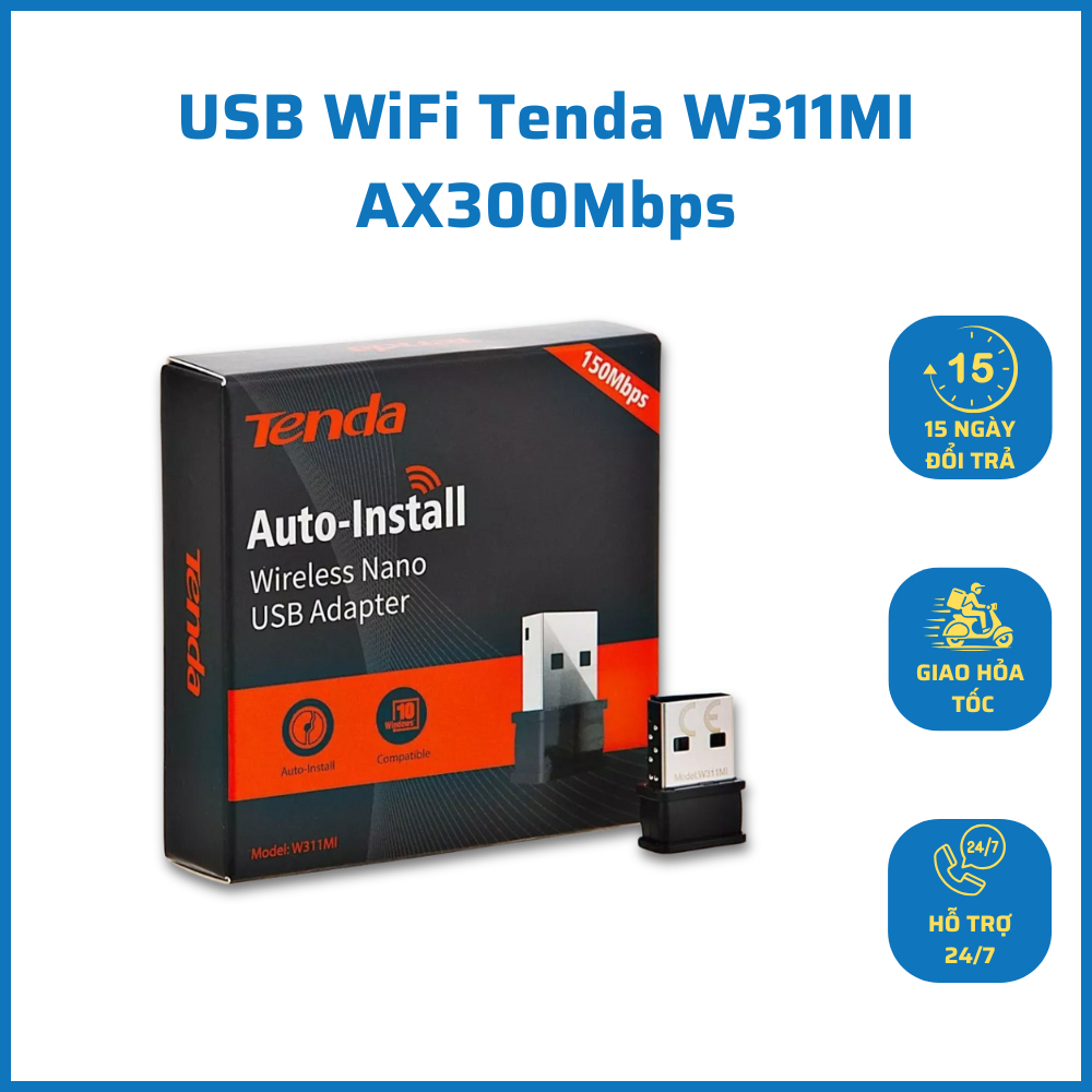 USB WiFi Transceiver Tenda W311MI AX300Mbps for PCLaptop, Plug and Play ...