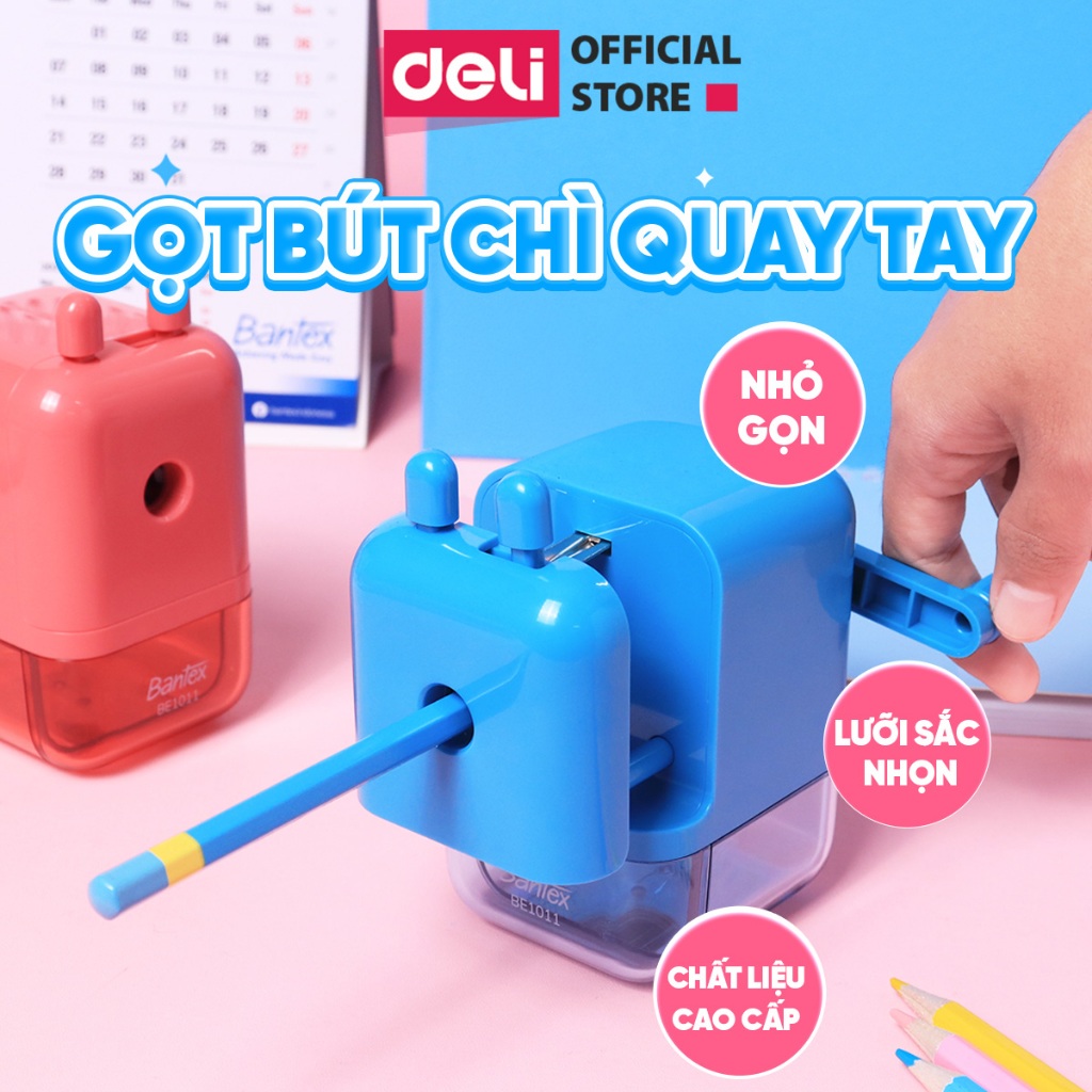 Deli Hand Crank Pencil Sharpener Red/Blue Compact Sharp Stainless ...