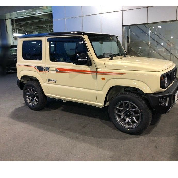 SUZUKI JIMNY car side stickers, cream yellow - gray orange stripe ...
