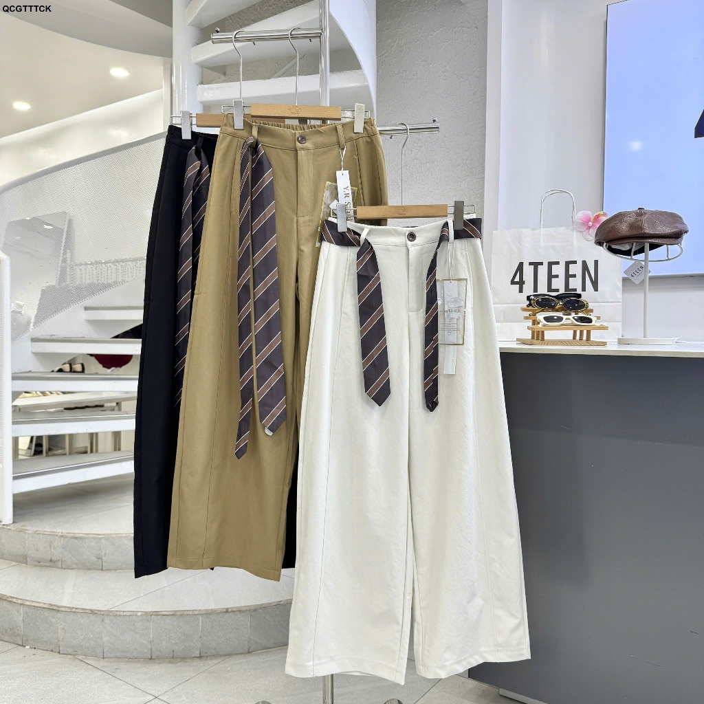 Front Ribbed Wide Leg Pants + Striped Cavat (98cm) | Shopee Singapore