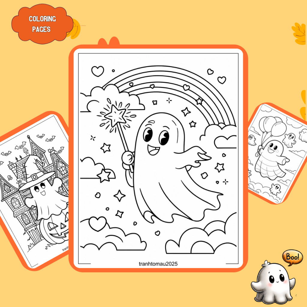 Set of 50/25/10 coloring pages, coloring pages of lovely Ghost Boo ...
