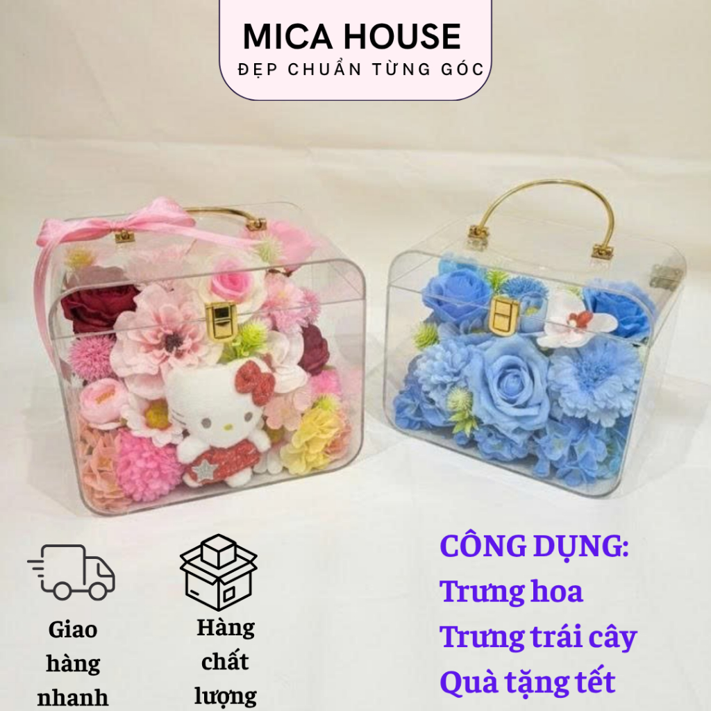 Mica Flower Box Transparent Suitcase with Handle - Trunk Type, Metal ...