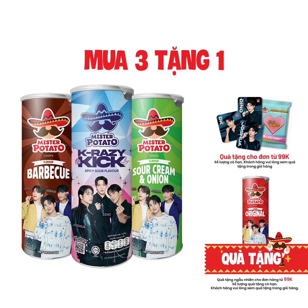 Combo of 3 MISTER POTATO Potatoes 85g Mixed Flavors (Barbecue, Onion ...