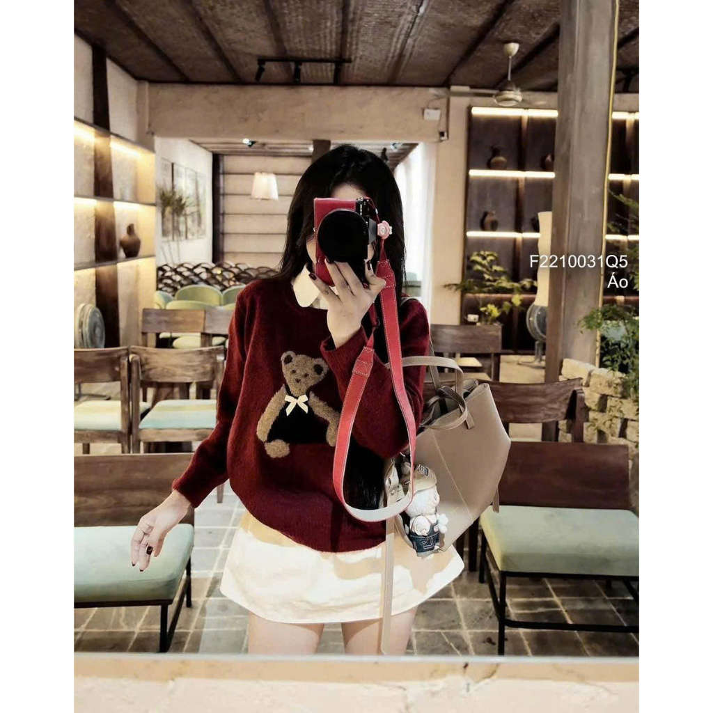 QC sweater embroidered with embossed bears and bows, thick and smooth ...