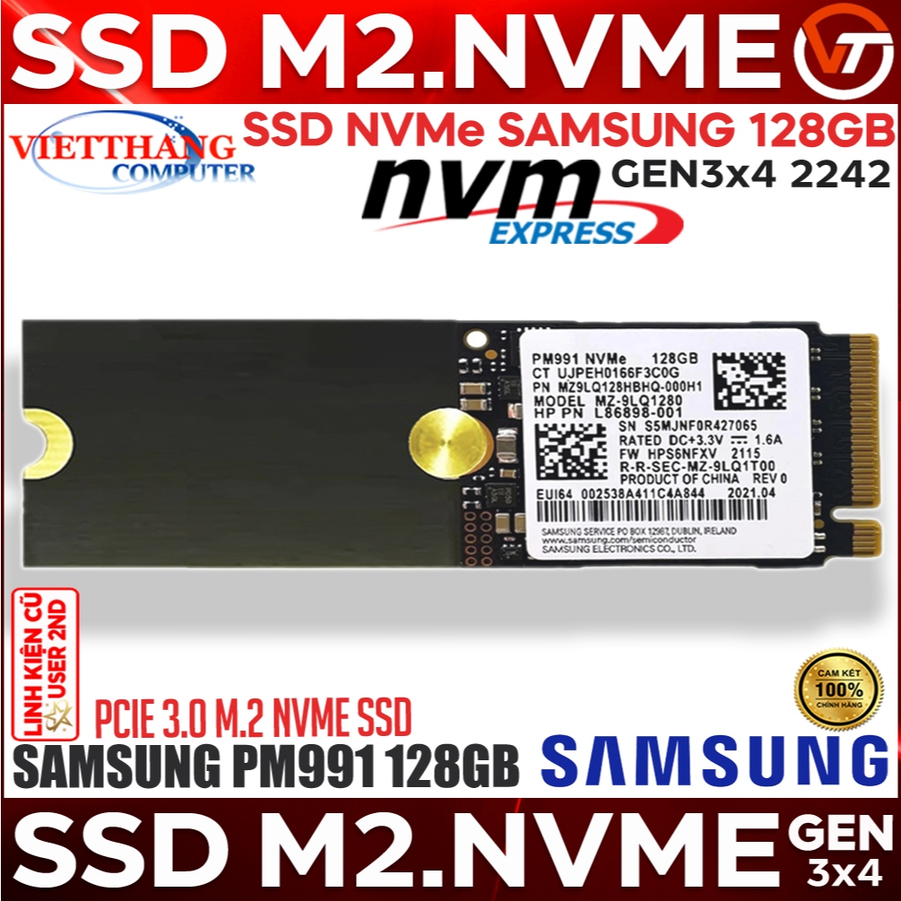 Samsung M2 SSD Hard Drive.Nvme PM991 128GB Gen3x4 2242 LikeNew 100% ...
