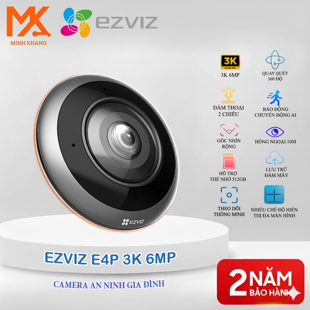 EZVIZ E4P Panoramic Wi-Fi Camera (6MP) – 360 Fisheye Viewing Angle, 2 ...