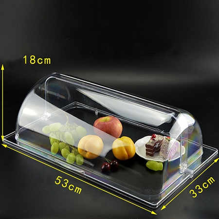 Transparent mica plastic lid covers 1/1 stainless steel tray, open ...