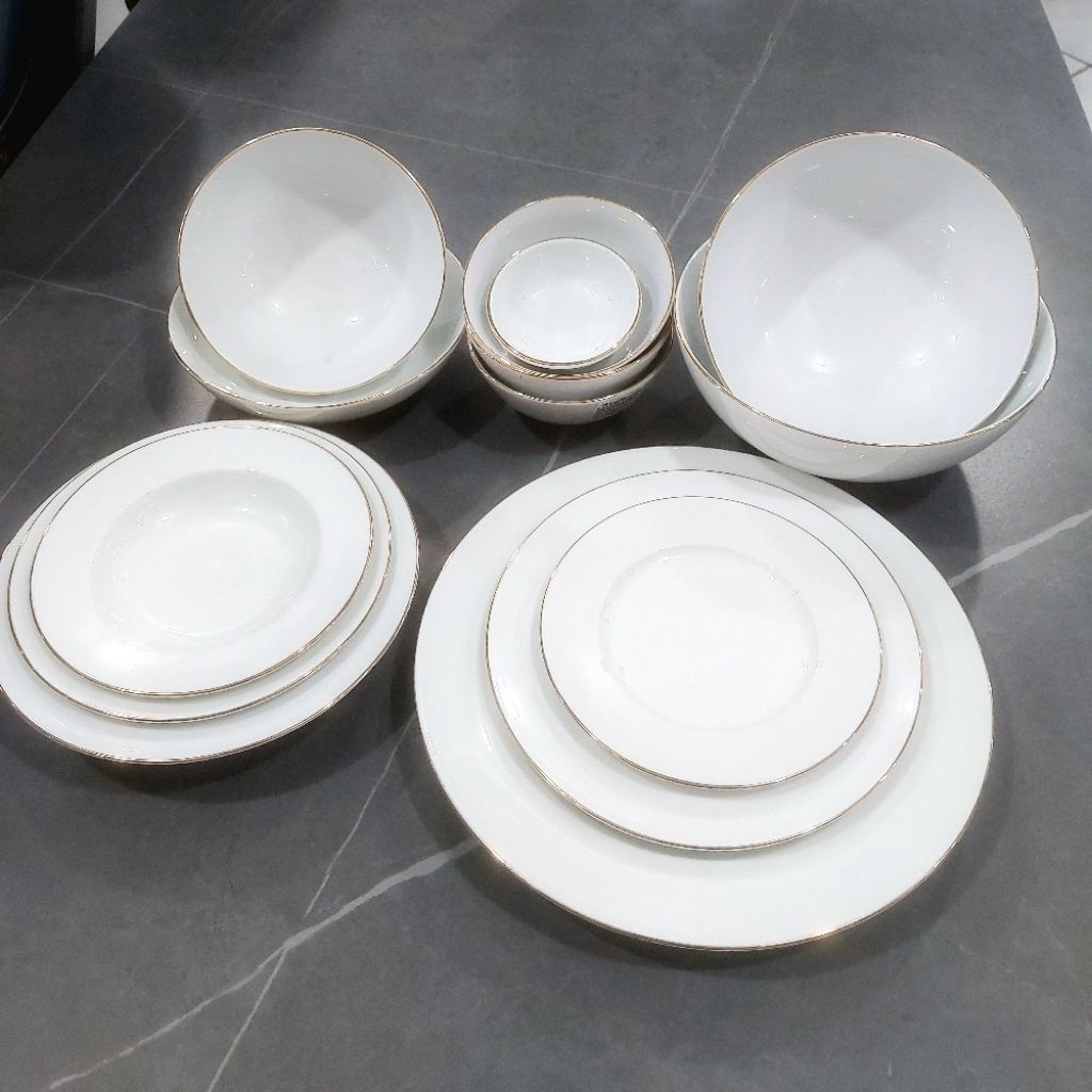 CK gold-rimmed ceramic bowls, cups, and plates (Chuan Kuo) | Shopee ...