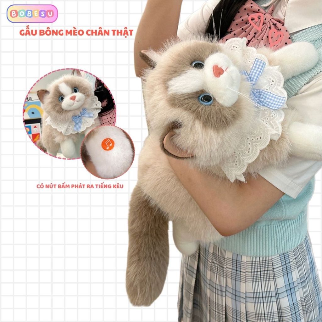 Cute Realistic Cat Teddy Bear with Squeaky Soft Long Fur as a Hug and ...