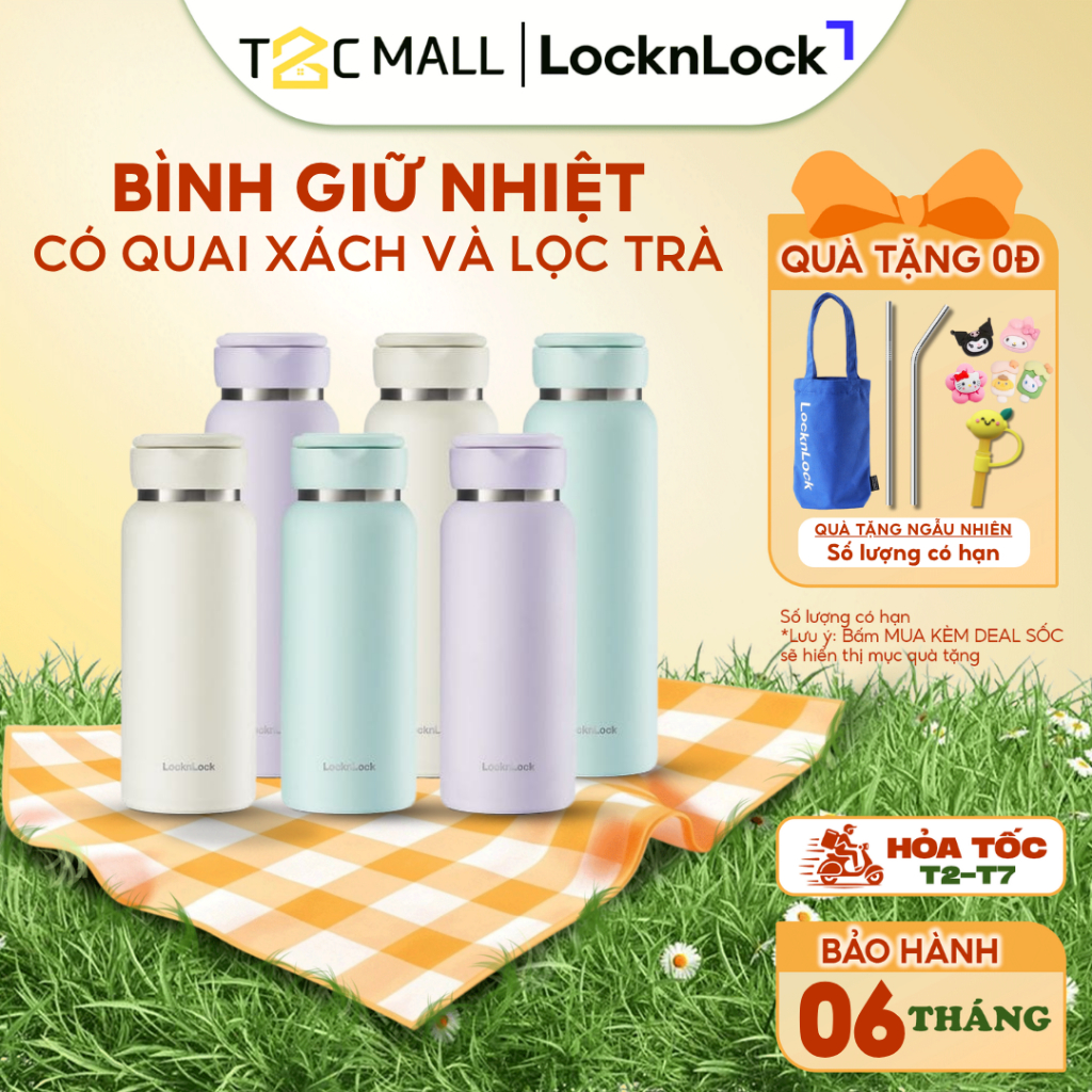 LocknLock Thermos Bottle 650ML-800ML Sling Ring With Handle Cute Pastel ...