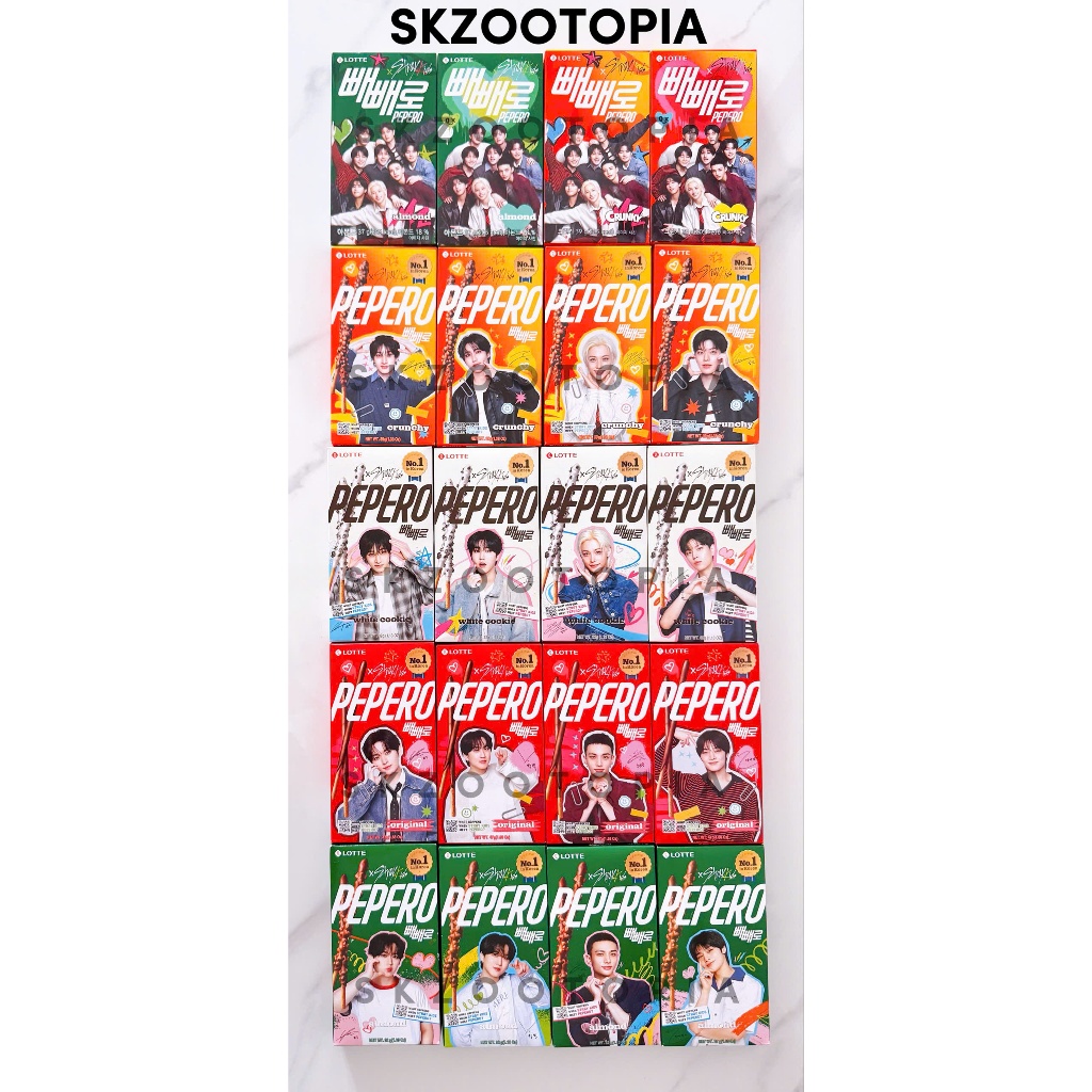 LOTTE PEPERO STRAY KIDS SKZ CRUNCHY/ ORIGINAL/ WHITE COOKIE/ ALMOND ...